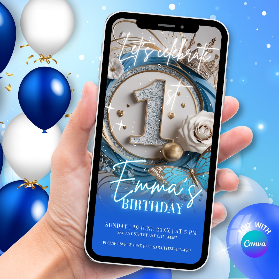 1st Birthday , Digital Birthday Invitation, Animated Video Birthday ...