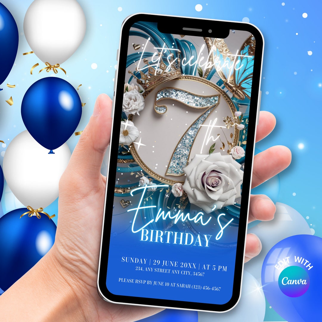 7th Birthday , Digital Birthday Invitation, Animated Video Birthday ...