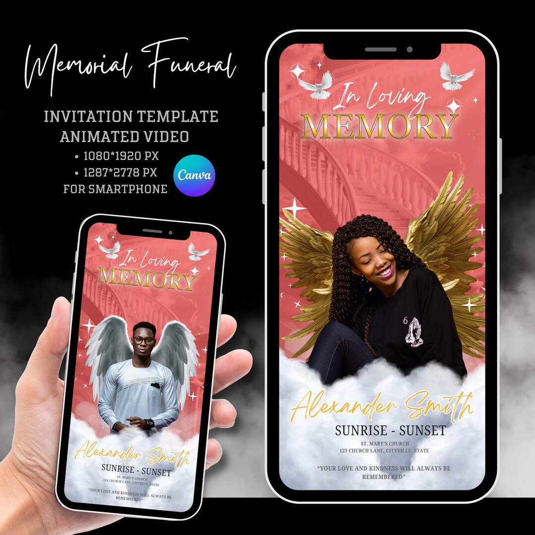 Digital Funeral Invitation, Memorial Announcement Canva Template ...