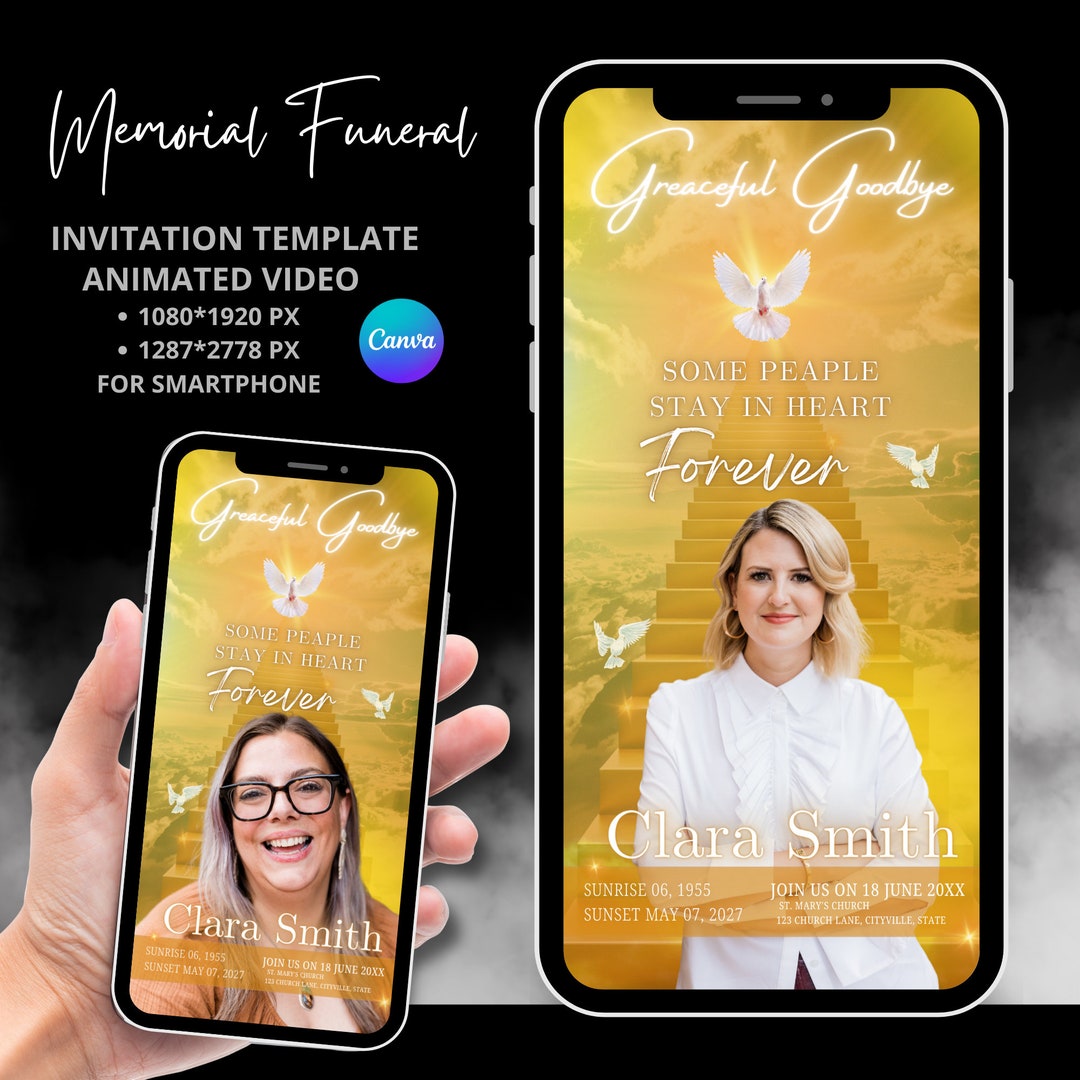 Digital Funeral Invitation, Memorial Announcement Canva Template ...
