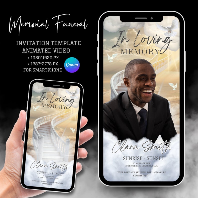 Digital Funeral Invitation, Memorial Announcement Canva Template ...