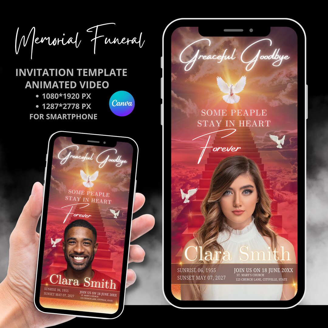 Digital Funeral Invitation, Memorial Announcement Canva Template ...
