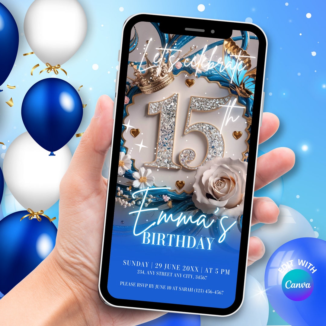 15th Birthday , Digital Birthday Invitation, Animated Video Birthday ...