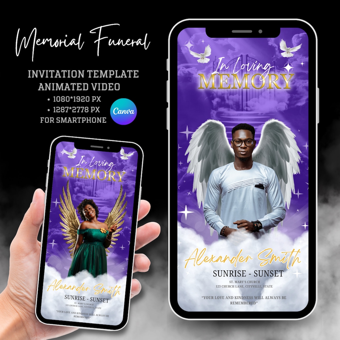 Digital Funeral Invitation, Memorial Announcement Canva Template ...
