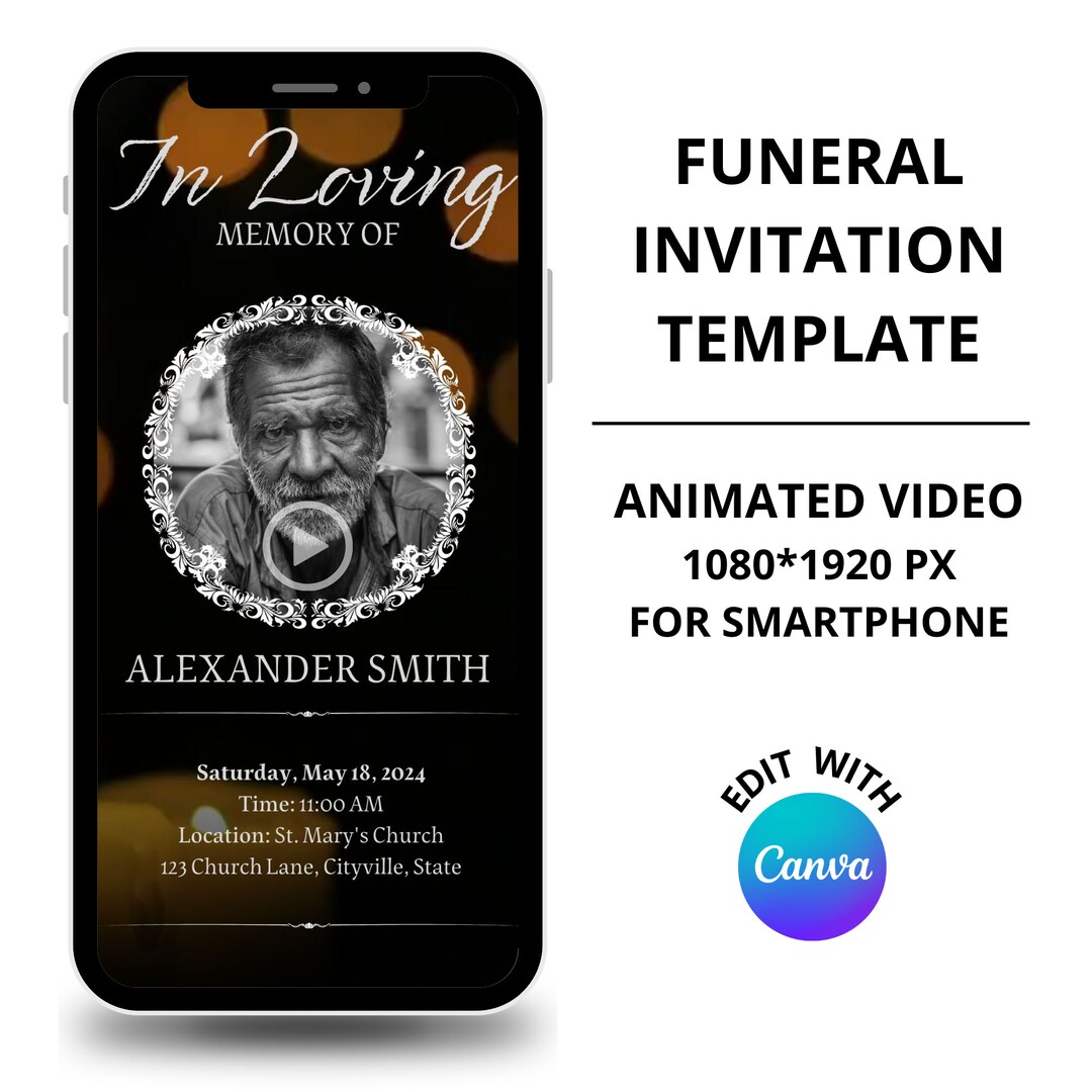 In Loving Memory Funeral Service Invitation Video Template Memorial ...