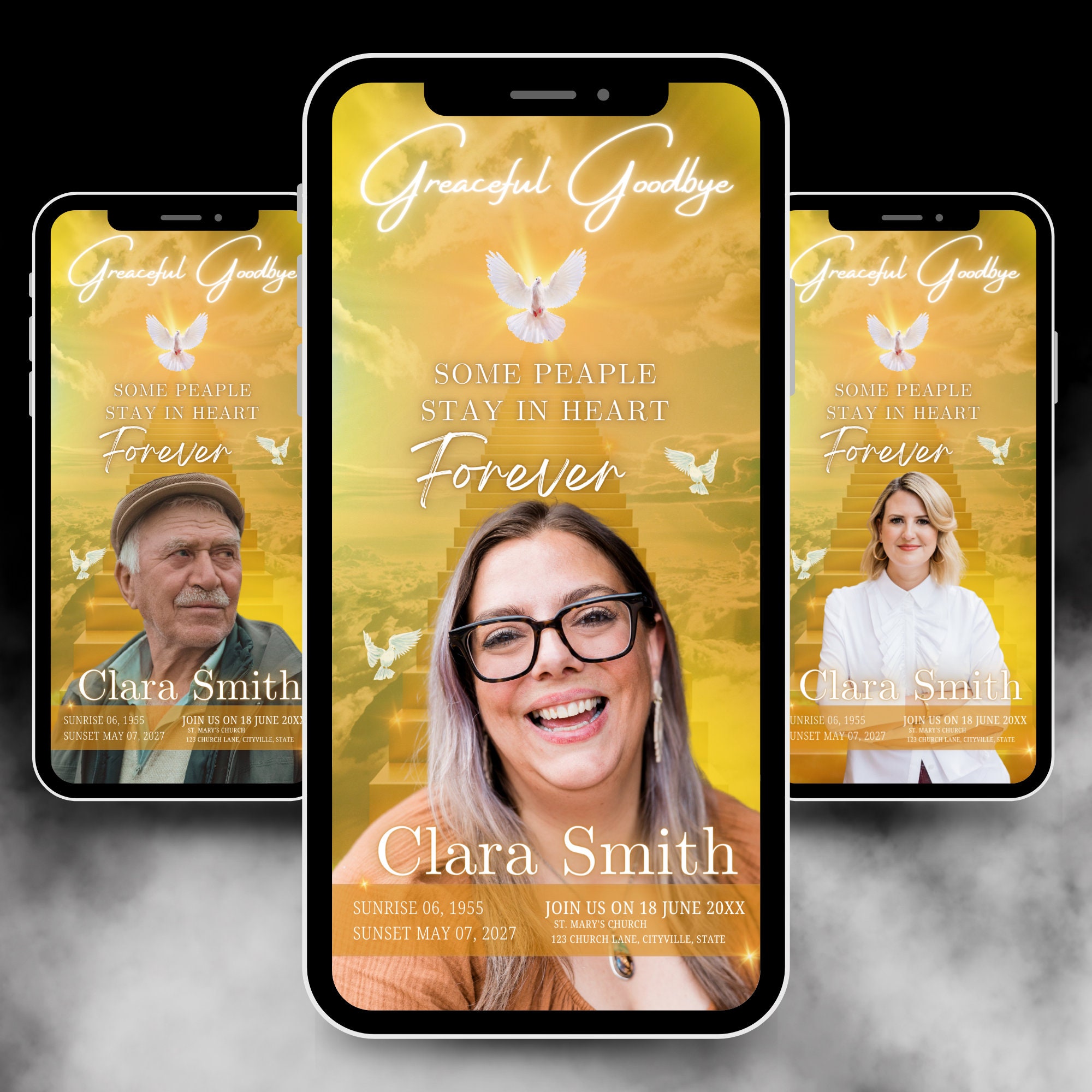 Digital Funeral Invitation, Memorial Announcement Canva Template ...