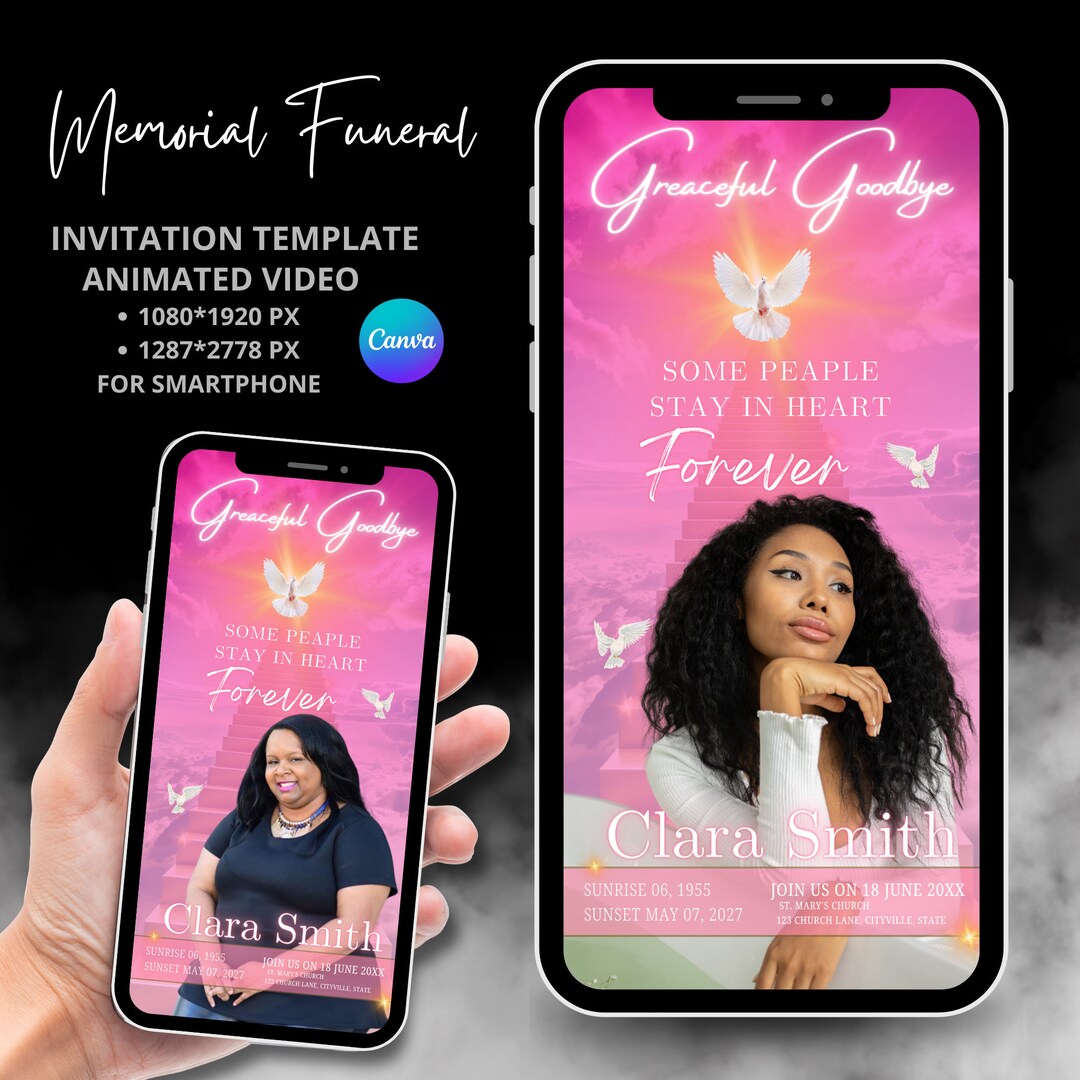 Digital Funeral Invitation, Memorial Announcement Canva Template ...