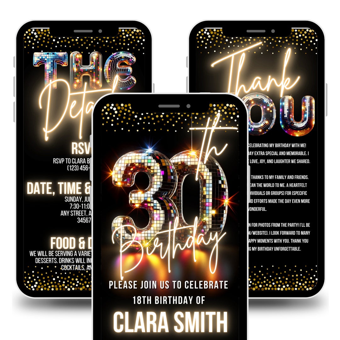 Digital 30th Birthday Invitation, Animated Video Birthday Party ...