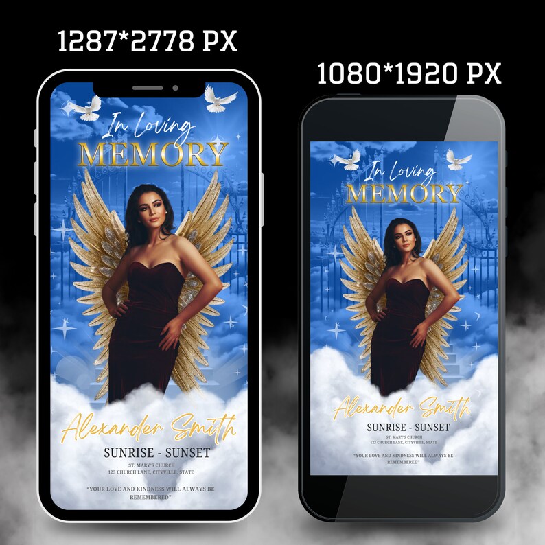 Digital Funeral Invitation, Memorial Announcement Canva Template ...