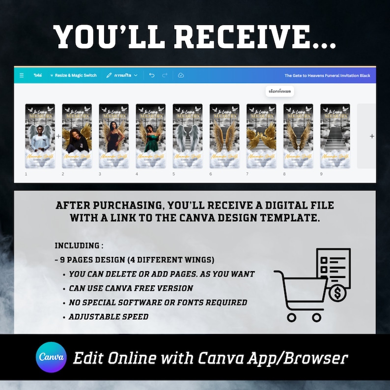 Digital Funeral Invitation, Memorial Announcement Canva Template ...