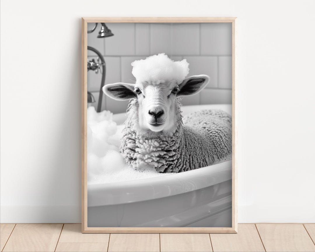 Sheep Taking a Bath, Poster or Canvas, Funny Bathroom Wall Art, Animals ...