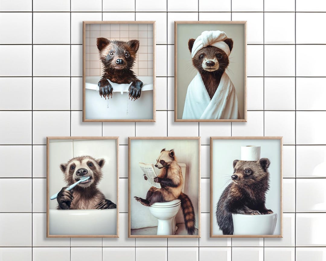 Funny Wolverine Bathroom Art Set, Animal Toilet Humor Prints - Etsy
