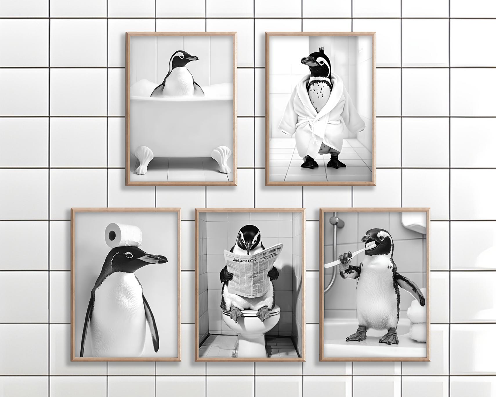 Funny Penguin Bathroom Art Set: Toilet Humor Prints or Canvas - Etsy