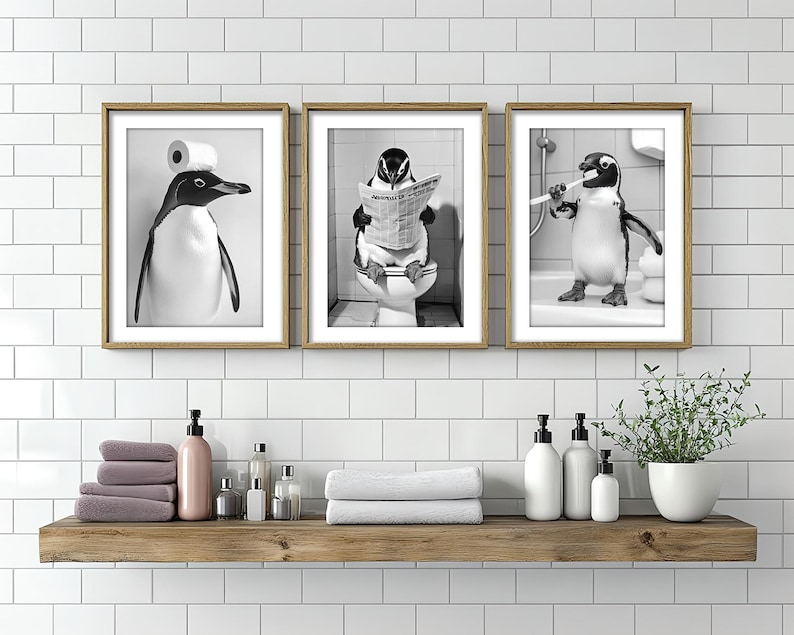 Funny Penguin Bathroom Art Set: Toilet Humor Prints or Canvas - Etsy