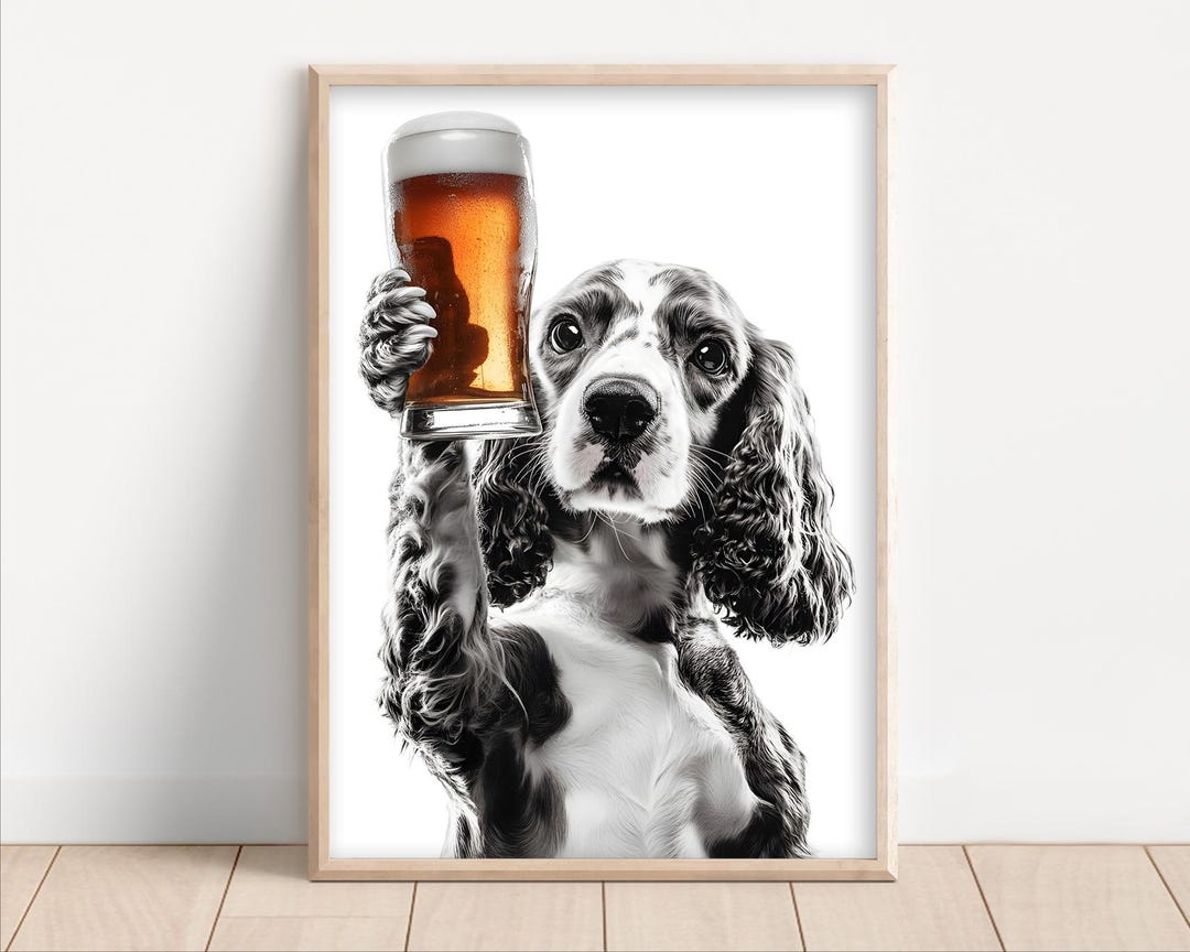 Cocker Spaniel Dog Drinking Beer, Poster or Canvas, Beer Lover Decor ...