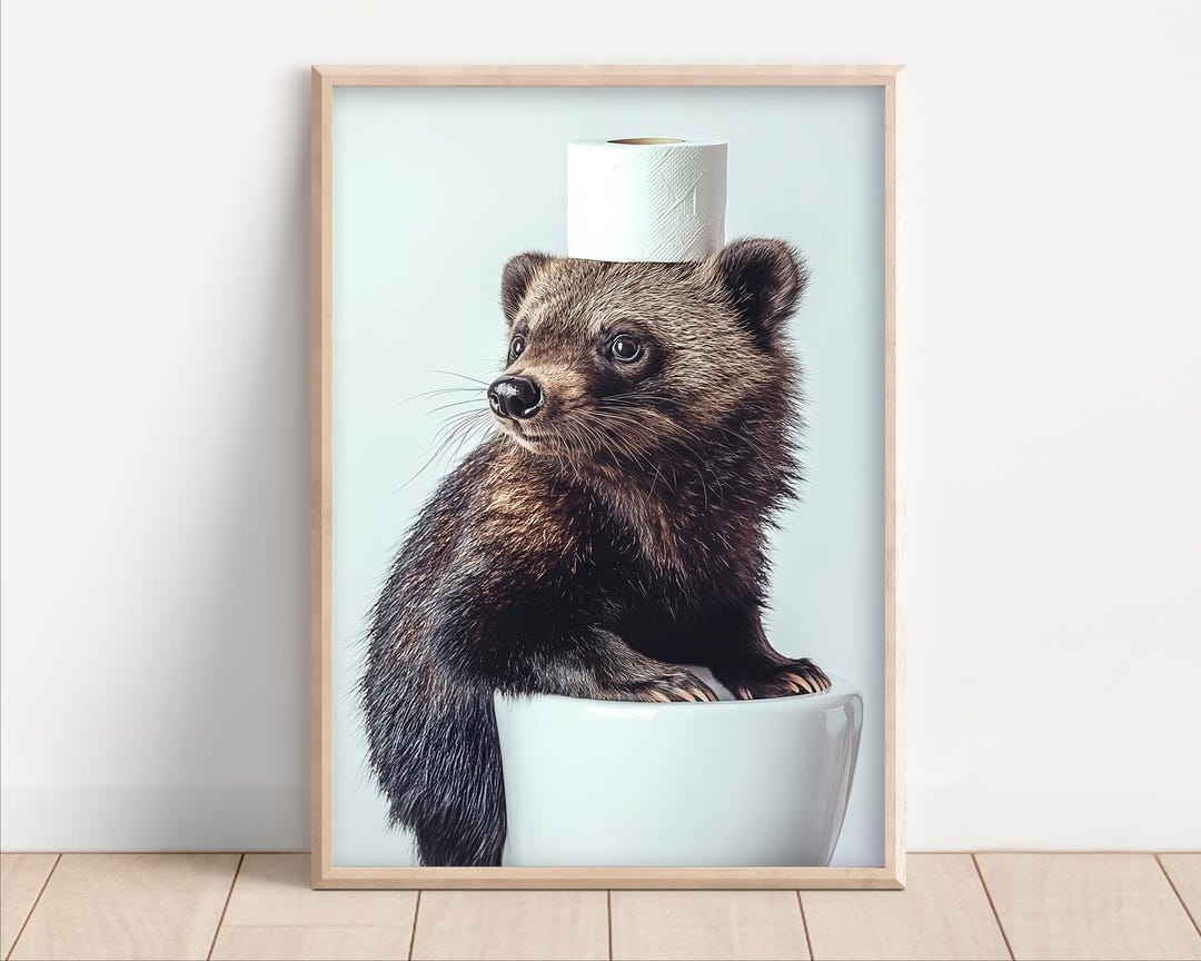 Wolverine With Toilet Paper on Head, Poster Canvas, Funny Bathroom Wall ...