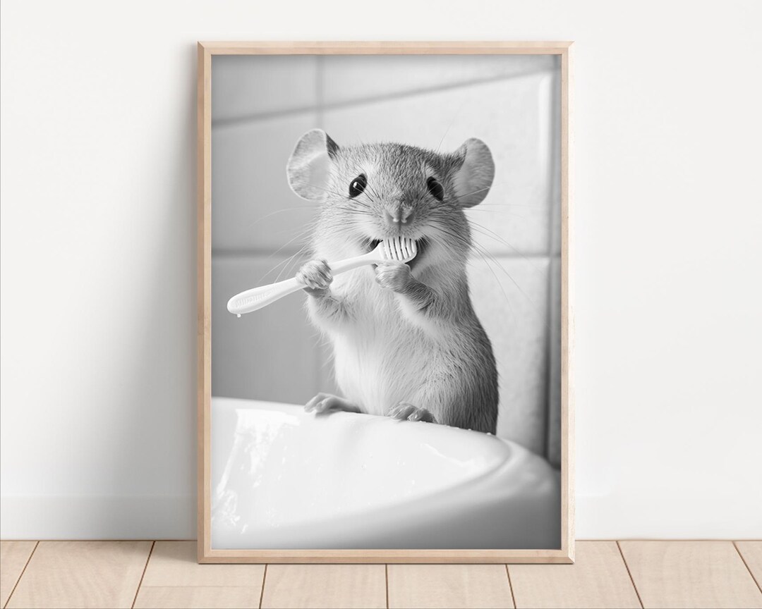 Funny Mouse Brushing Teeth Print: Vintage Bathroom Wall Art - Etsy