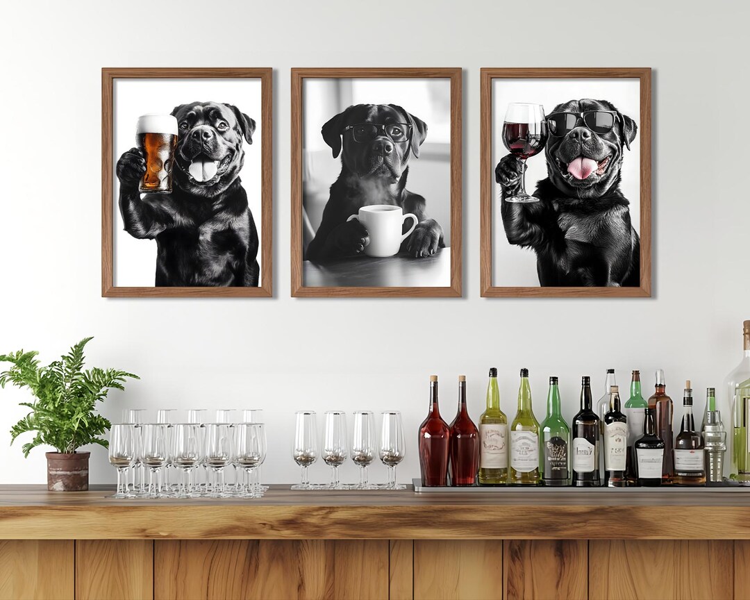 Rottweiler Dog Wall Art Set, Poster or Canvas, Funny Kitchen Decor, Dog ...