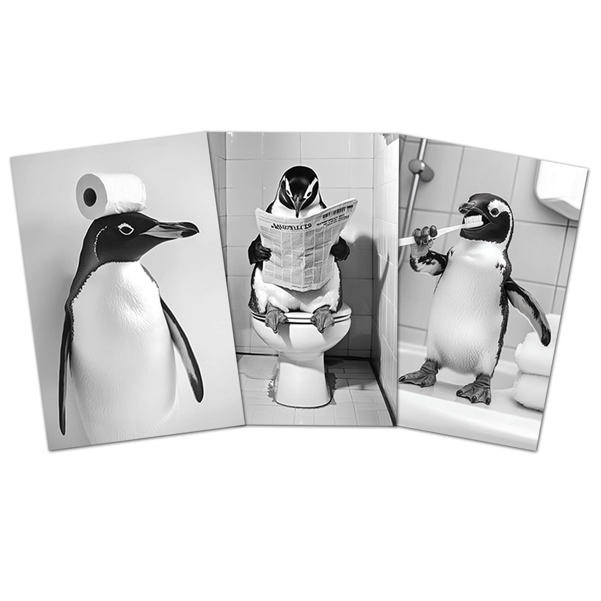 Funny Penguin Bathroom Art Set: Toilet Humor Prints or Canvas - Etsy