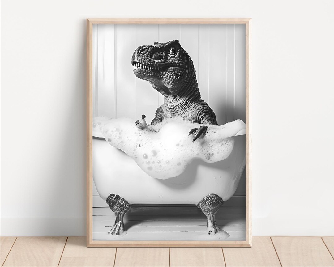 T-rex Taking a Bubble Bath, Poster or Canvas, Funny Bathroom Wall Art ...