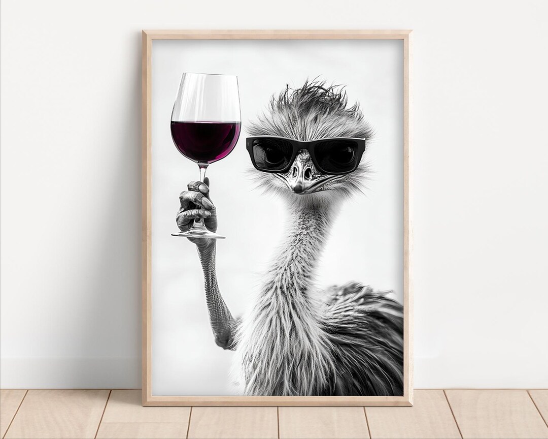 Funny Emu Drinking Wine Art: Retro Kitchen or Home Bar Poster/canvas - Etsy