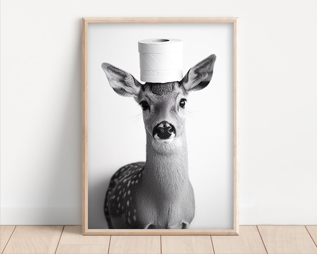 Funny Deer Bathroom Poster, Bathroom Wall Art Print, Deer With Toilet ...