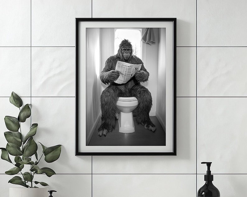 Funny Sasquatch Bathroom Art Set: Bigfoot on Toilet Poster or Canvas - Etsy