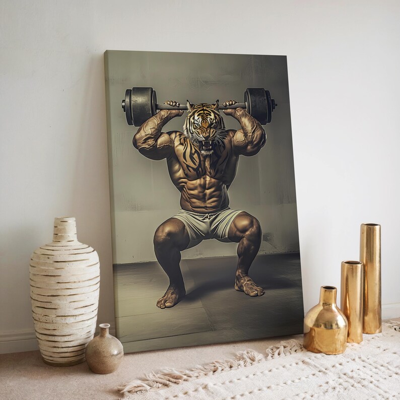 Bodybuilding Tiger Gym Wall Art Print: Funny Animal Workout, Poster or ...