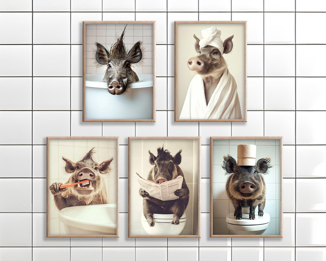 Warthog Wall Art Set, Funny Bathroom Decor, Poster or Canvas, Warthog ...