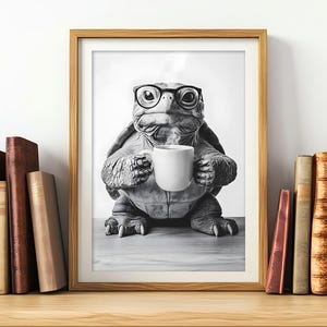 Turtle Drinking Coffee, Poster or Canvas, Funny Kitchen Wall Art ...