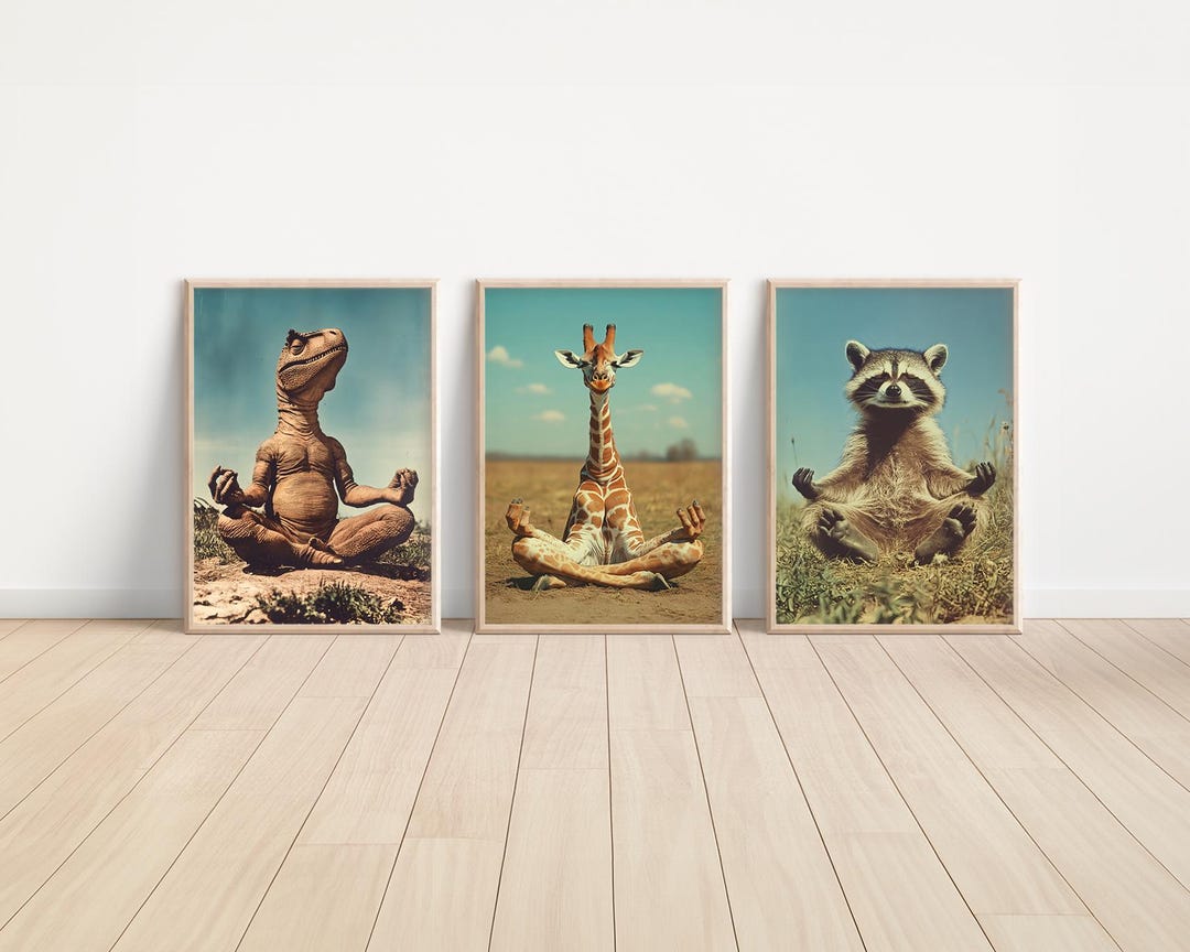 Animals Meditating, Poster or Canvas Print Set, Funny Zen Yoga Wall Art ...