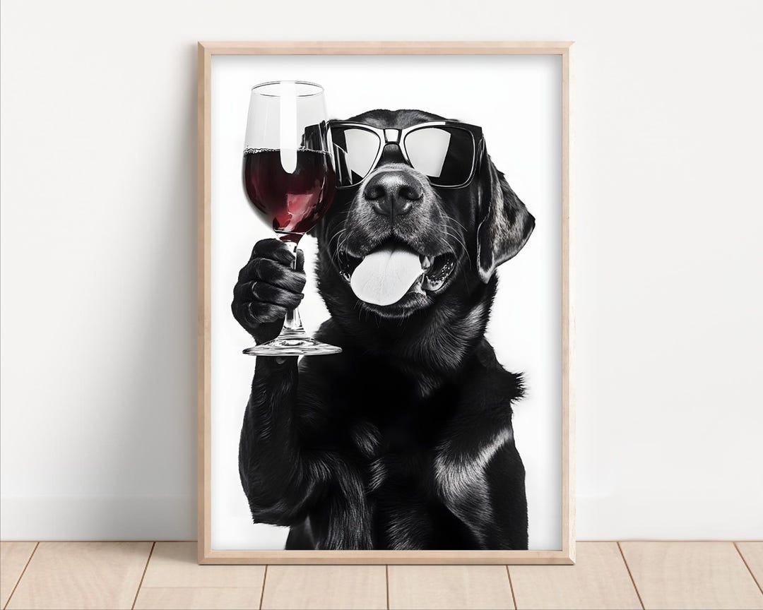 Labrador Dog Drinking Wine Art Print: Funny Kitchen Decor - Etsy