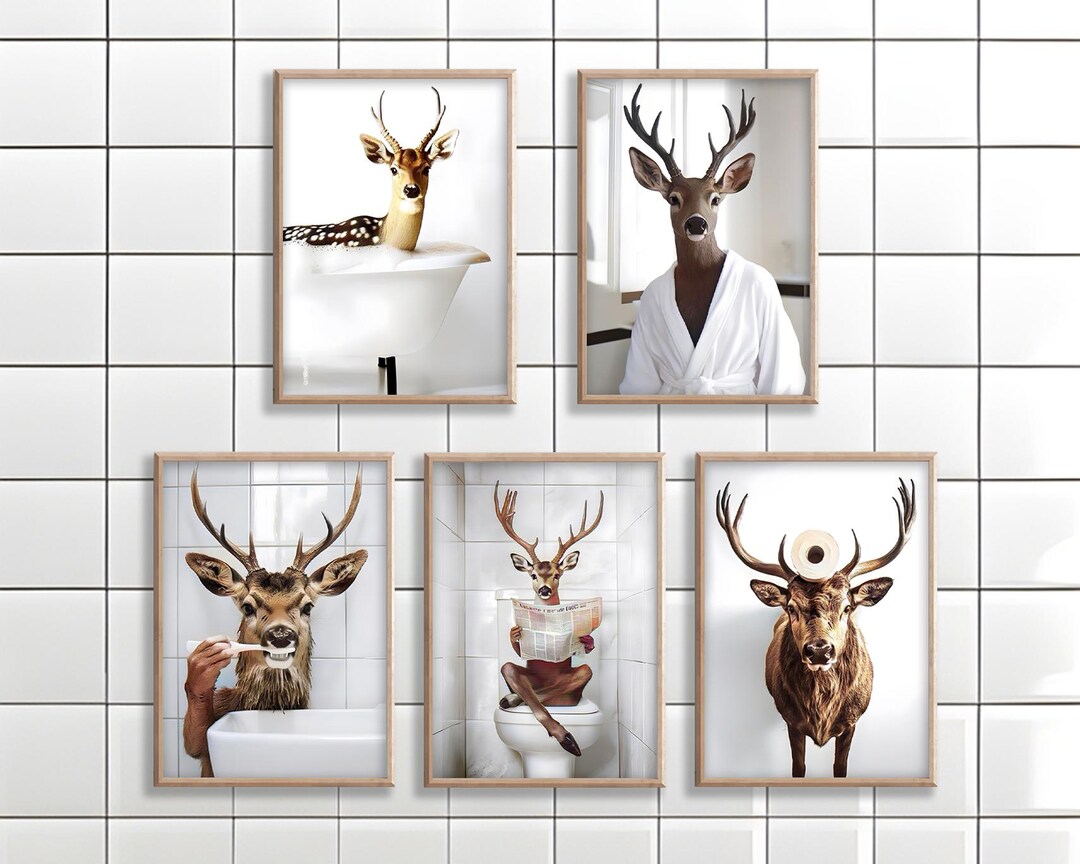 Funny Deer Bathroom Art Prints – Animal Toilet Humor Decor - Etsy