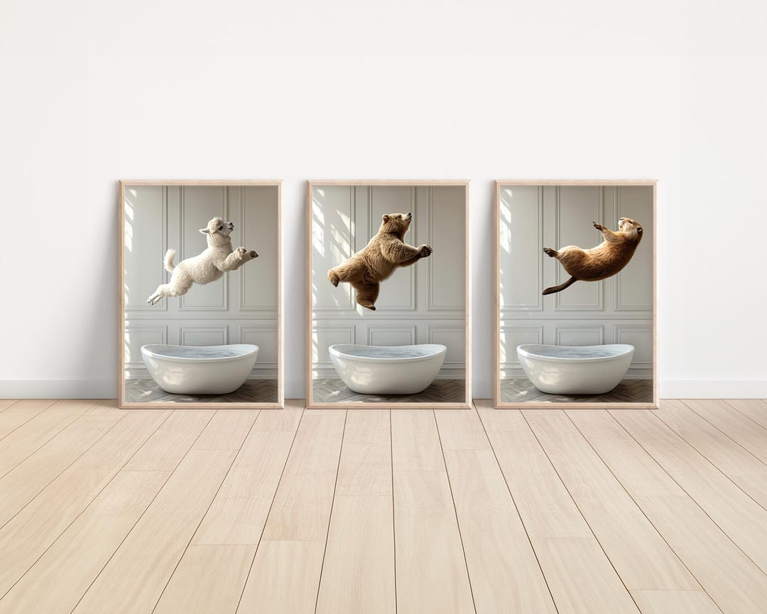 Funny Animal Bathroom Art: Alpaca, Bear, Beaver Bathtub Prints - Etsy