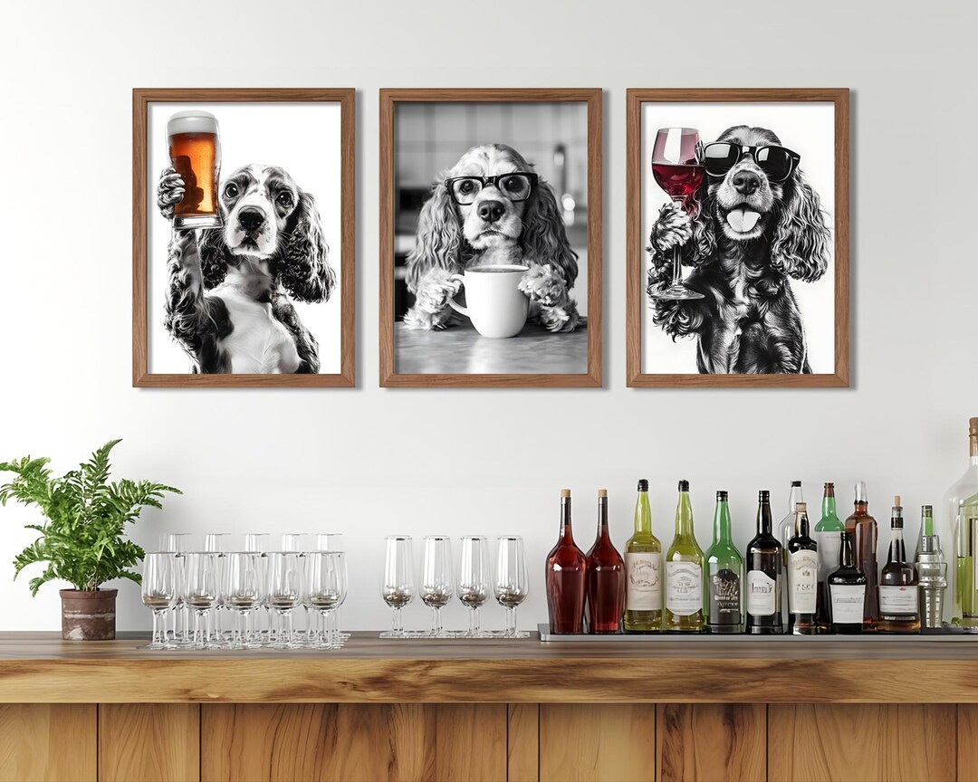 Cocker Spaniel Wall Art Set, Poster or Canvas, Funny Kitchen Decor, Dog ...