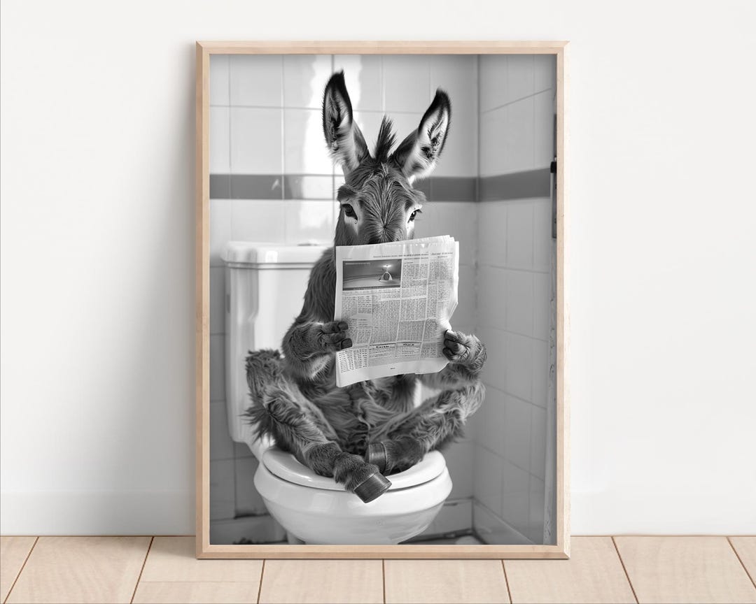 Donkey on Toilet Print: Funny Bathroom Animal Wall Art - Etsy