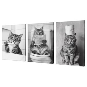 Cat Wall Art, Funny Bathroom Decor, Poster or Canvas, Cat on Toilet, in ...