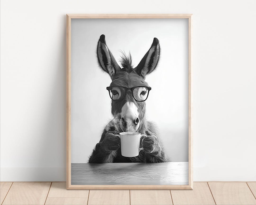 Funny Donkey Drinking Coffee Print: Kitchen Animal Wall Art - Etsy