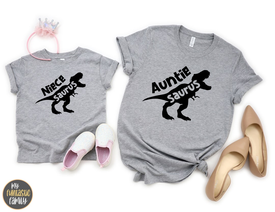 Auntie Saurus Shirt: Funny Dinosaur Aunt & Niece/nephew Matching Tees ...
