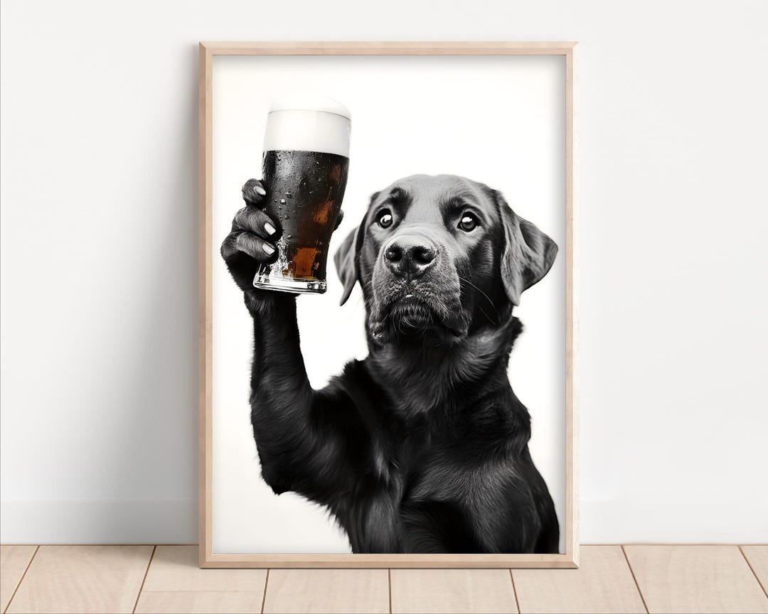 Labrador Dog Drinking Beer, Poster or Canvas, Beer Lover Decor, Alcohol ...
