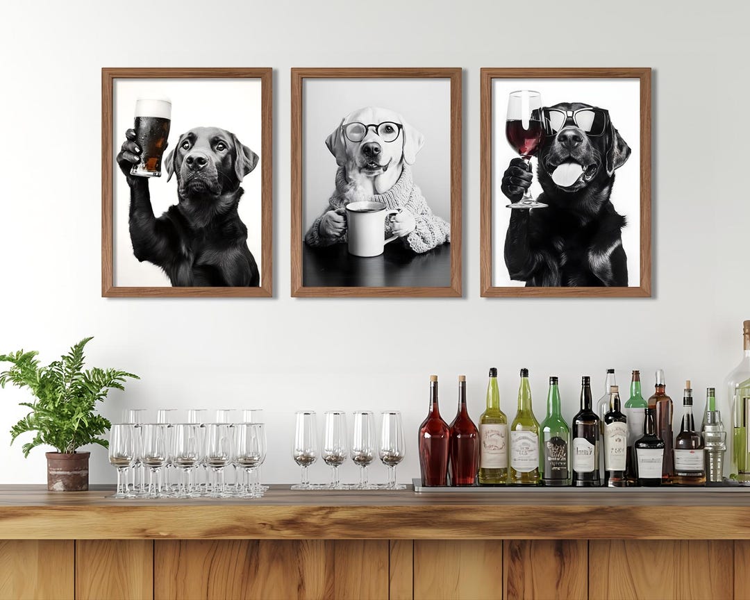 Labrador Dog Wall Art Set, Poster or Canvas, Funny Kitchen Decor ...