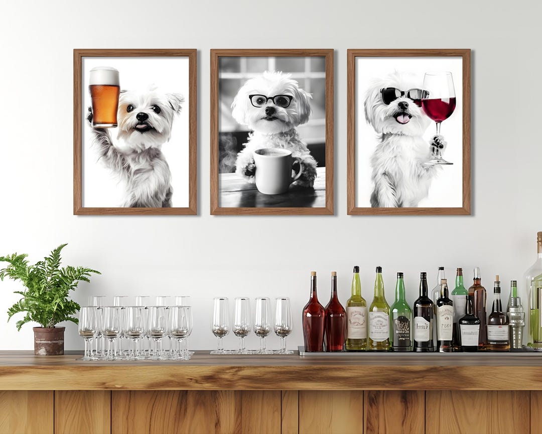 Maltese Dog Wall Art Set, Poster or Canvas, Funny Kitchen Decor ...