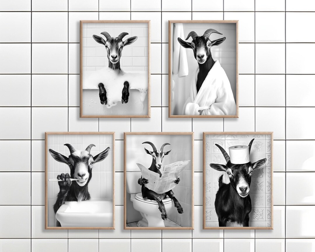 Funny Goat Bathroom Art Prints: Toilet Humor Decor, Set of 5 - Etsy