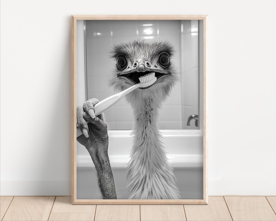 Funny Emu Brushing Teeth Print: Retro Bathroom Wall Art - Etsy