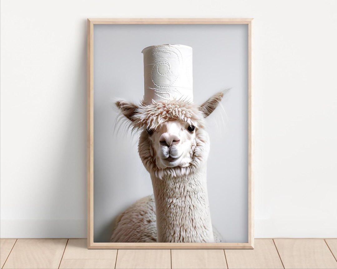 Funny Alpaca With Toilet Paper Roll on Head, Poster or Canvas, Quirky ...