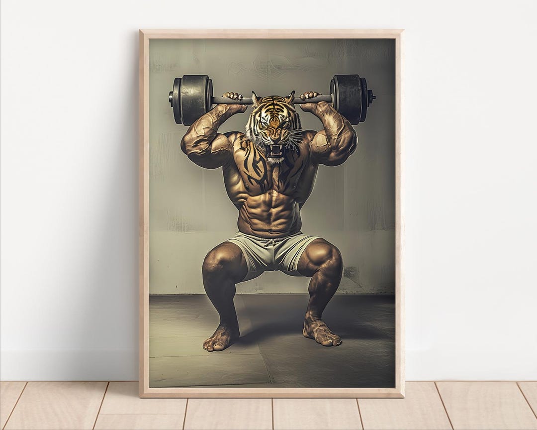 Bodybuilding Tiger Gym Wall Art Print: Funny Animal Workout, Poster or ...