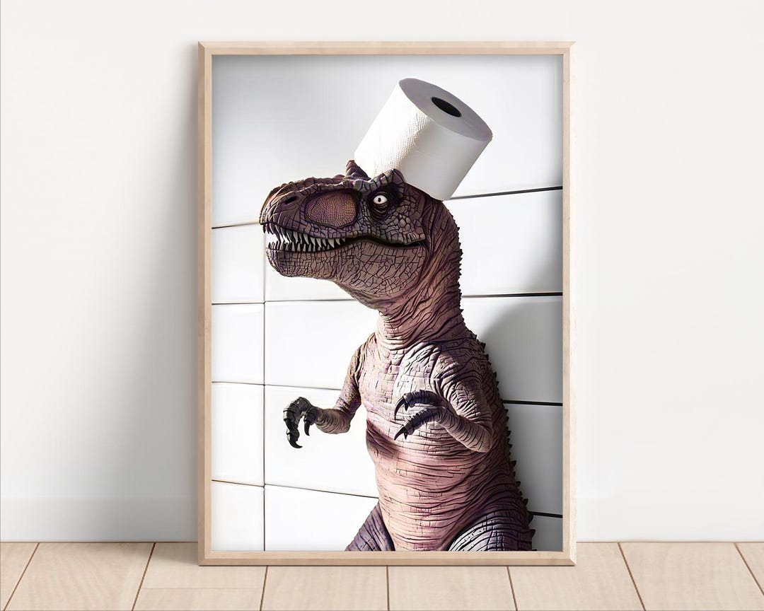 Funny T-rex With Toilet Paper Roll on Head, Poster or Canvas, Quirky ...