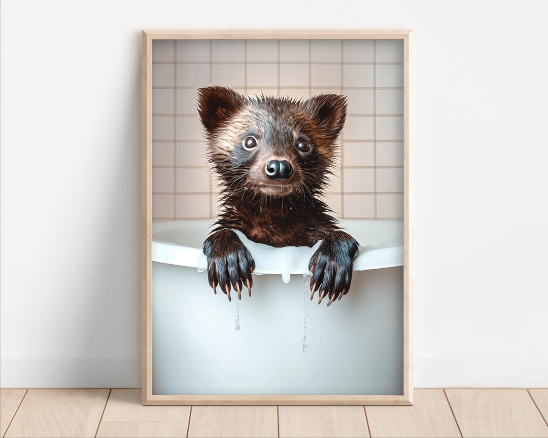 Wolverine Taking a Bubble Bath, Poster Canvas, Funny Bathroom Wall Art ...