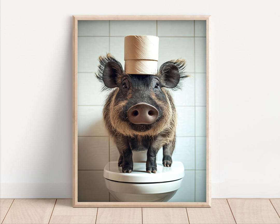 Warthog With Toilet Paper on Head, Poster Canvas, Funny Bathroom Wall ...