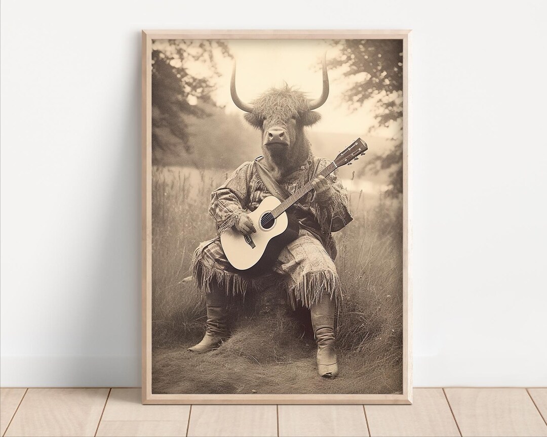 Highland Cow Acoustic Guitar Print: Funny Vintage Music Room Decor - Etsy